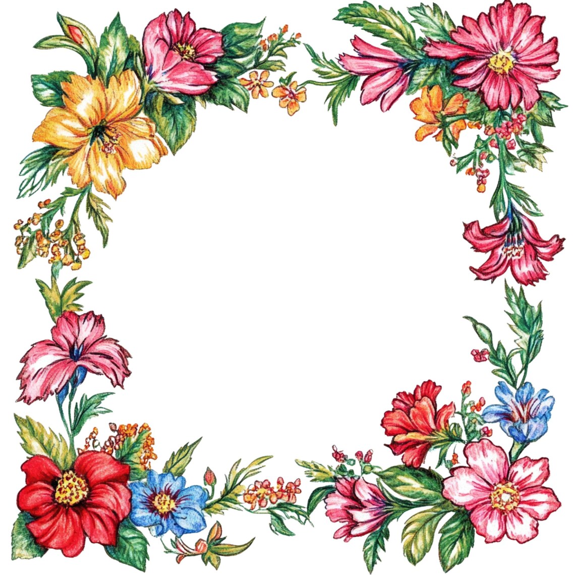 Watercolor Flower Frames Clipart: Bright Floral PNG (digital Download ...