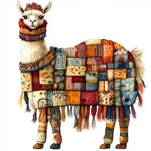 Watercolor Alpaca Llama Patchwork Clipart: Vintage Scrapbooking Art ...