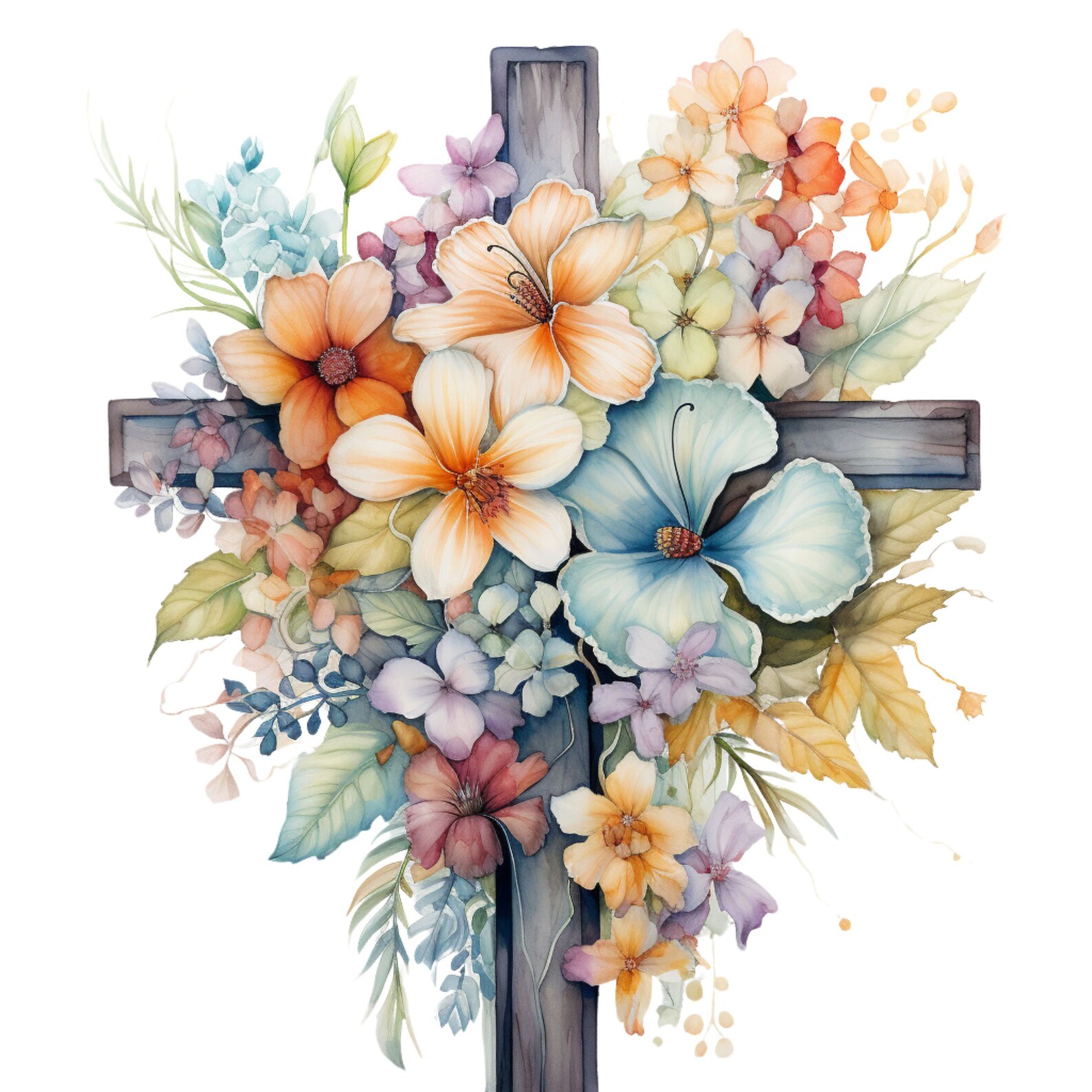 16 Elegant Floral Cross Watercolor Clipart Collection: Unique Designs ...