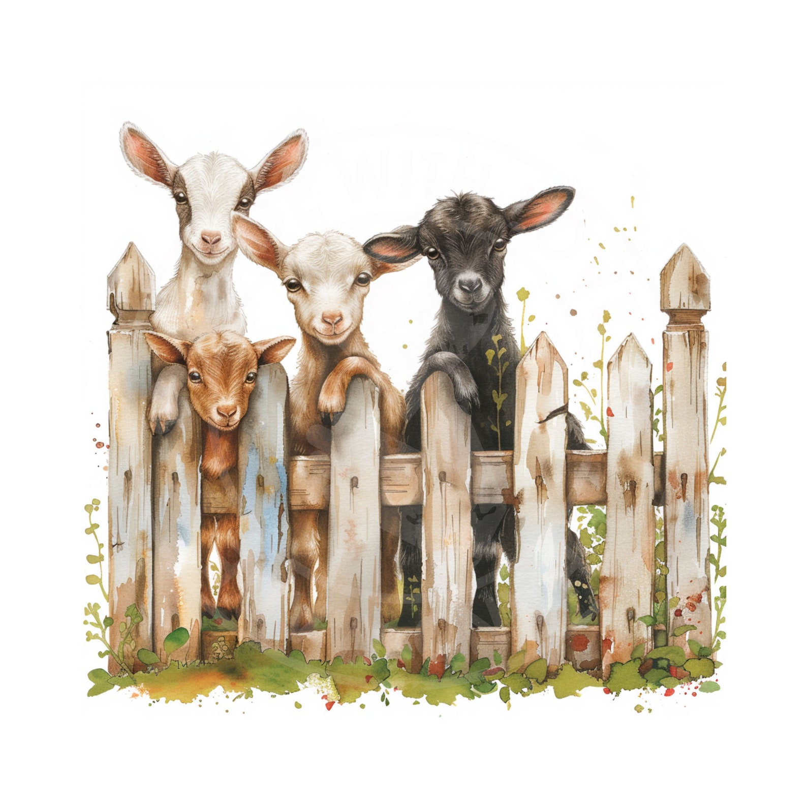 12 JPG Cute Goats on a Fence, Goat on a Farm Clipart, Printable ...