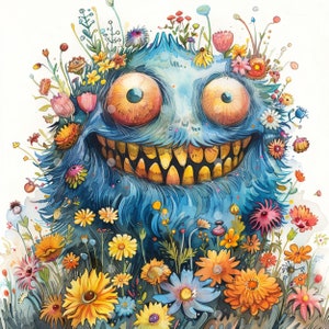 12 Cute Floral Monsters Clipart, JPG Monster Cliparts. Cute Monster ...