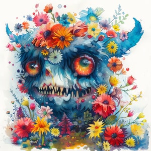 12 Cute Floral Monsters Clipart, JPG Monster Cliparts. Cute Monster ...