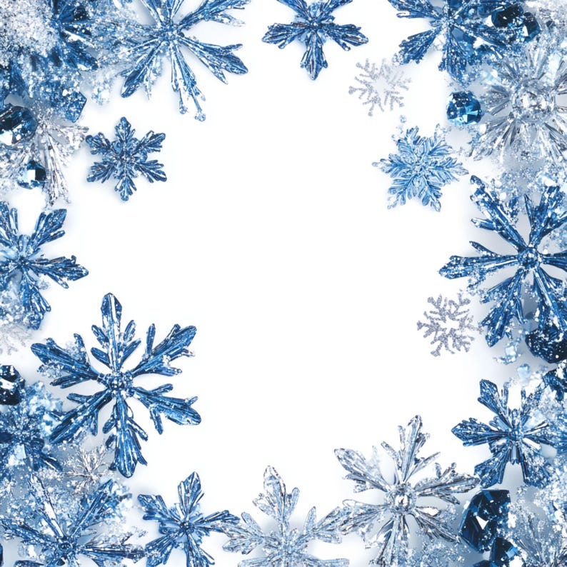 Crystal Snowflake Frame Clipart: Winter Holiday Digital Images (jpg ...