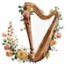 12 Floral Harp Clipart, PNG, Harp With Flowers Png, Printable ...