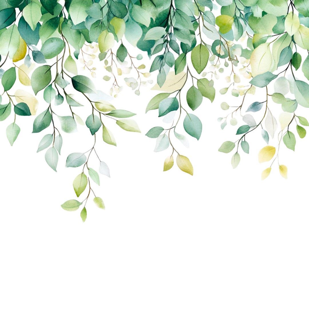Watercolor Green Leaves Frame Clipart: Botanical PNG (digital Download ...