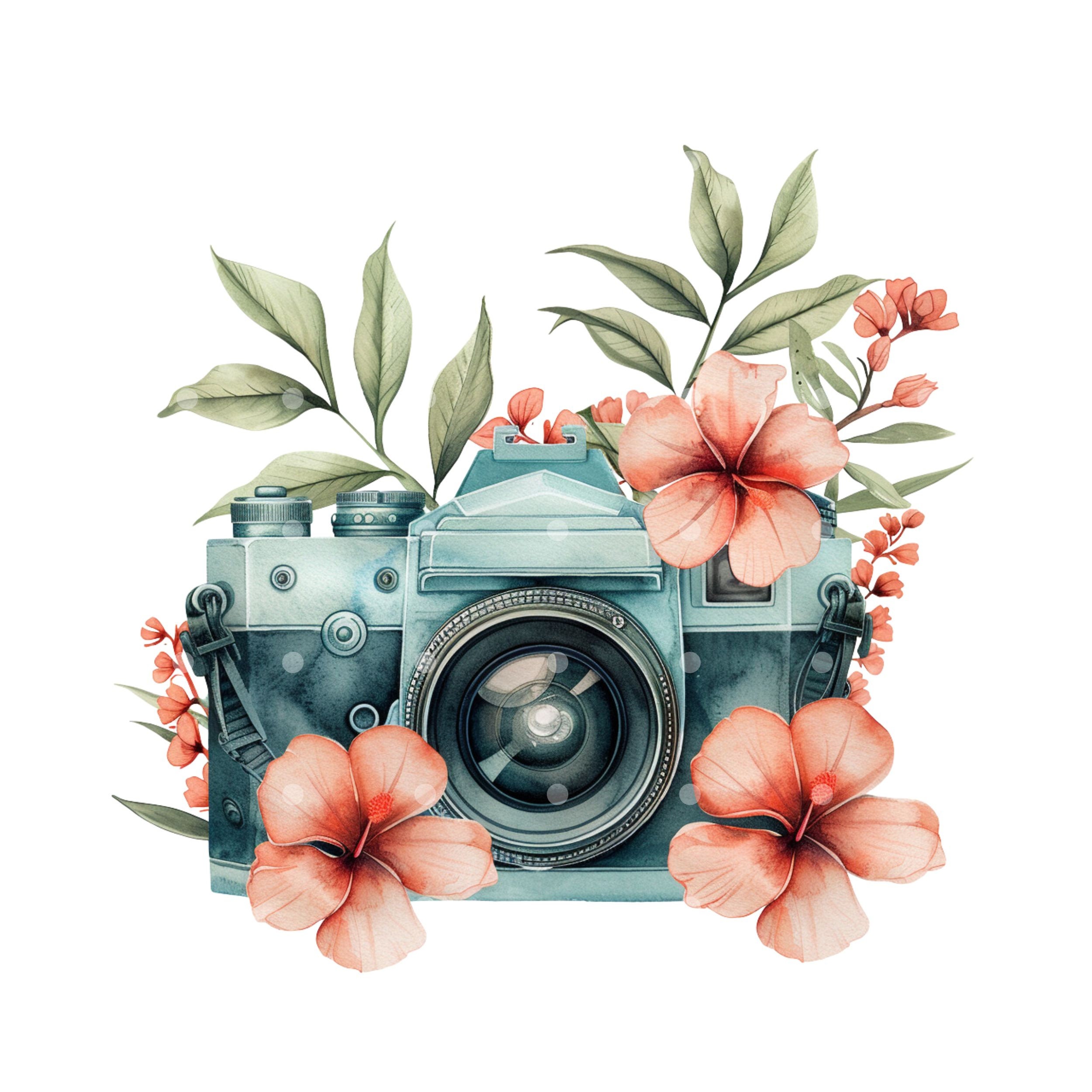 Watercolor Camera Clipart: Floral PNG Graphics (digital Download ...