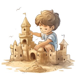 15 SAND CASTLE CLIPARTS, Png Watercolor Sand Castle Clipart, Seaside ...