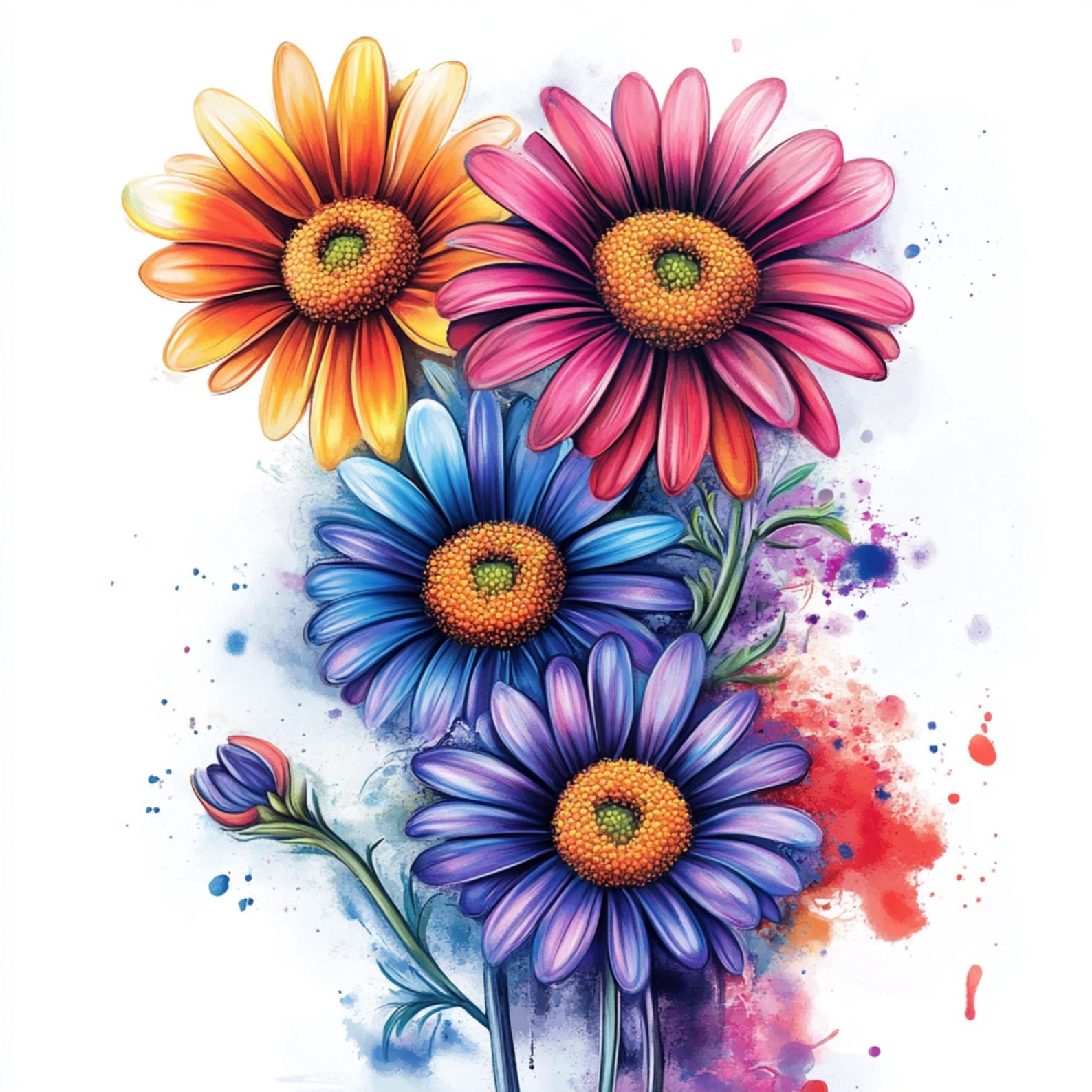 Watercolor Daisy Clipart: 12 Colorful Floral Art Jpgs (digital Download ...