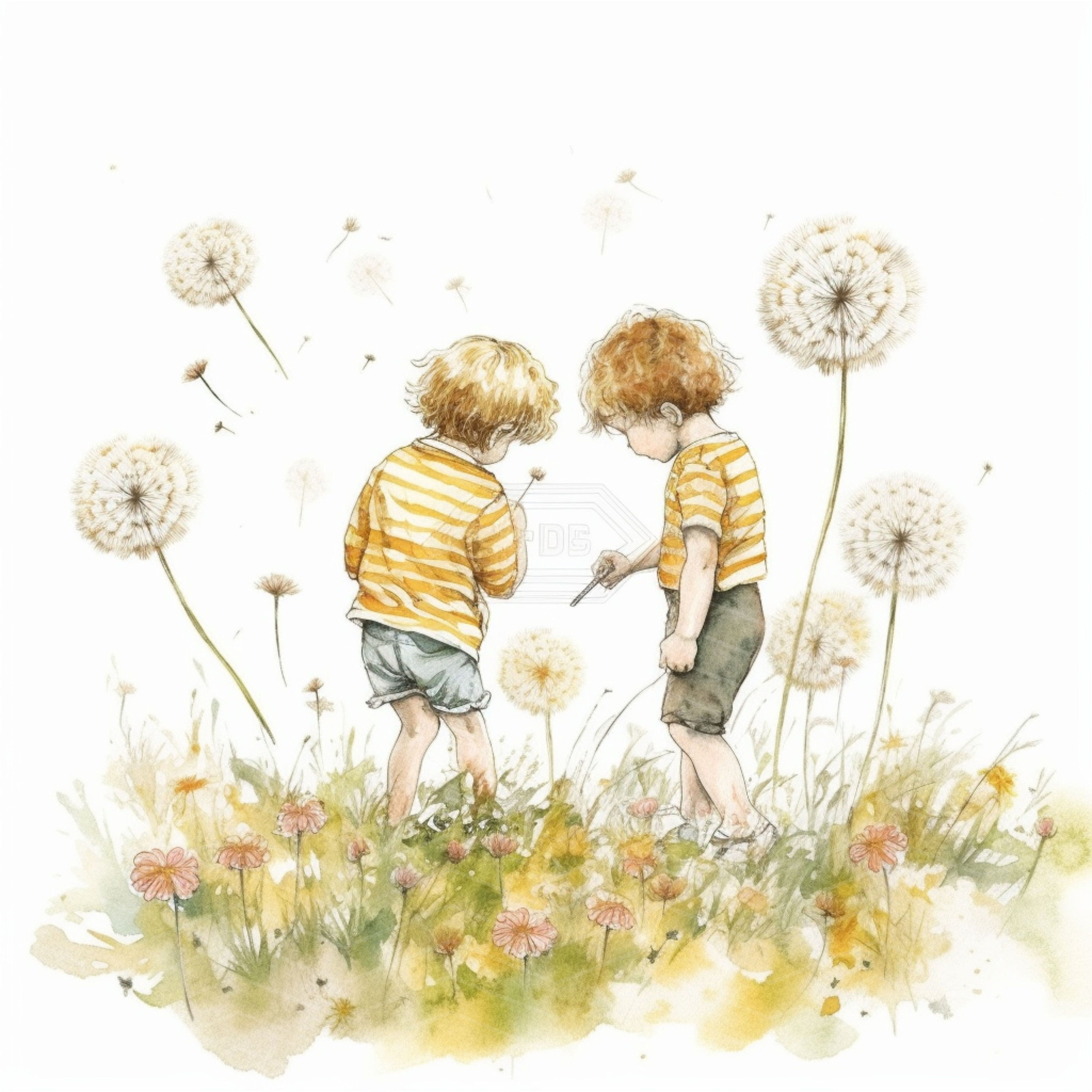 12 Children Playing Dandelions Clipart, JPG. Kids Playing. Printable ...