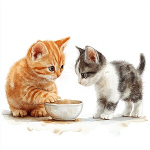 15 EATING KITTEN CLIPARTS, Watercolor Image of Eating Cat, Feeding Cat ...