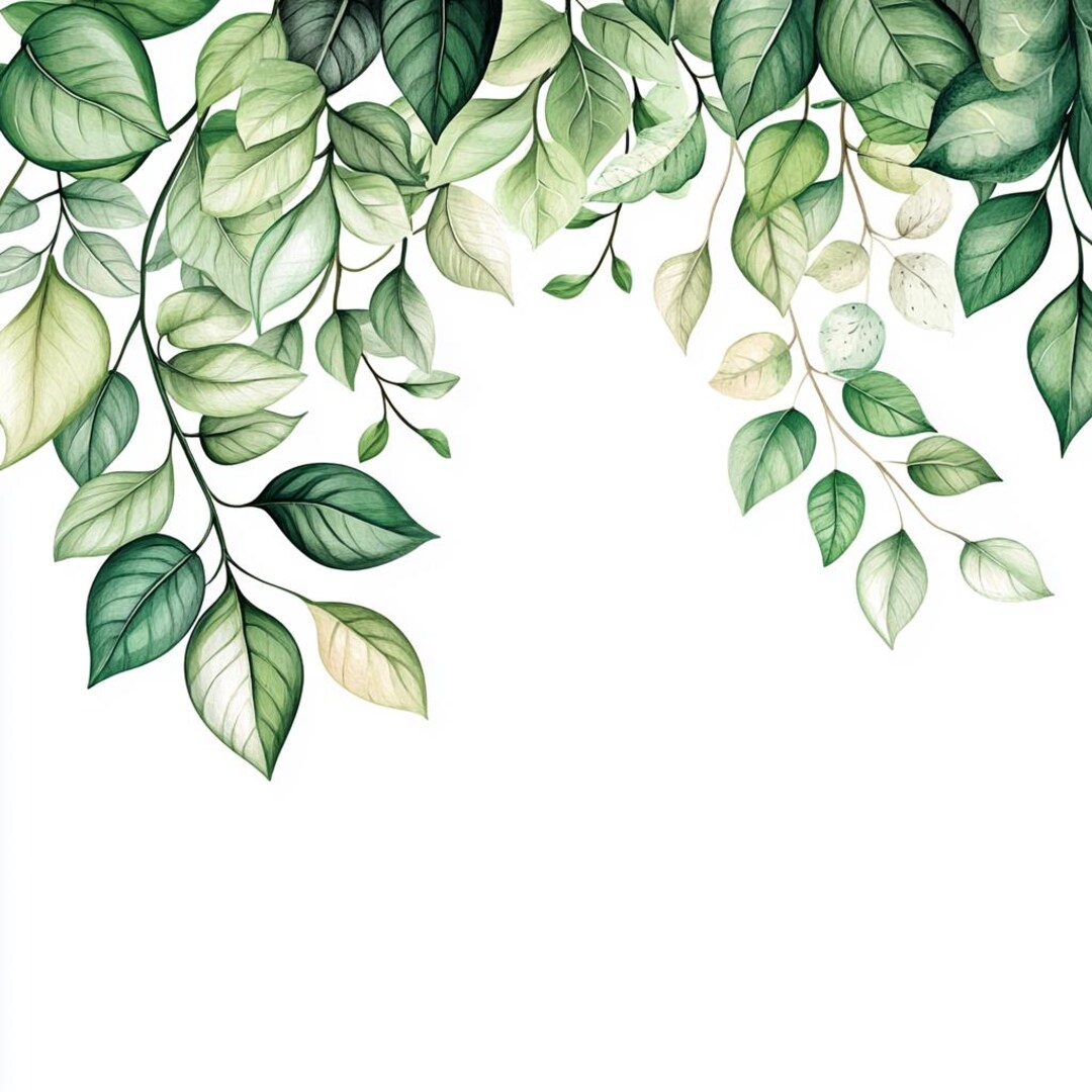 Watercolor Green Leaves Clipart: Botanical Foliage PNG (digital ...