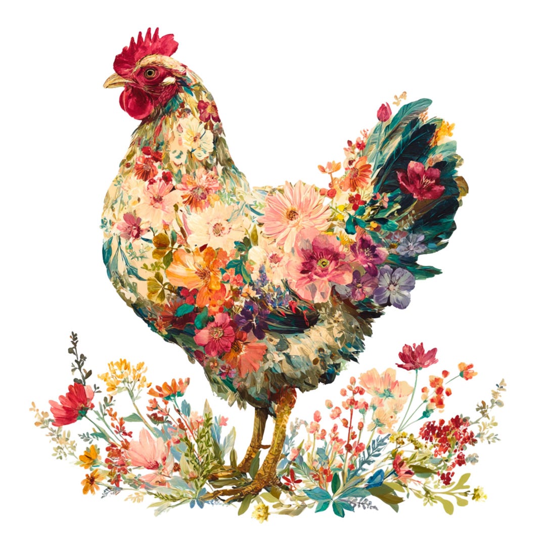 12 PNG Floral Chicken Clipart, Watercolor Hen Illustration ...