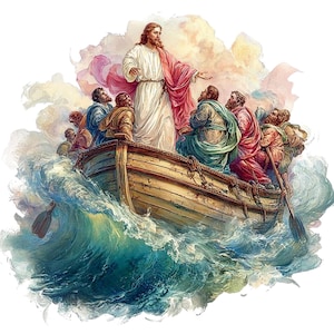 Jesus Calms the Storm Clipart: Watercolor Bible Art (digital Download ...