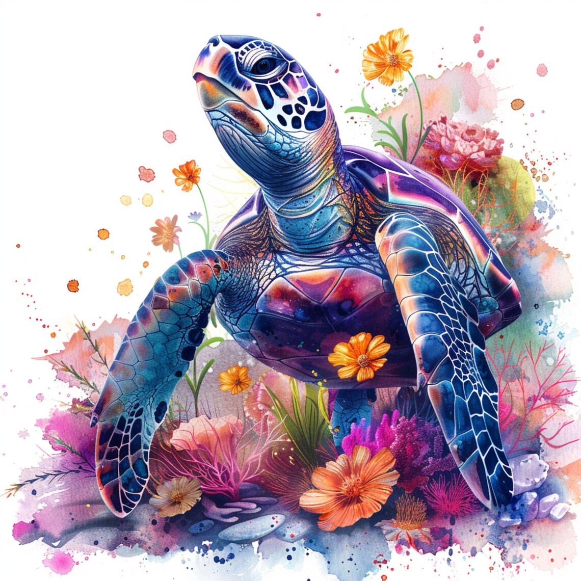 14 OCEAN TURTLE CLIPARTS, Watercolor Images of Sea Turtle, Digital ...