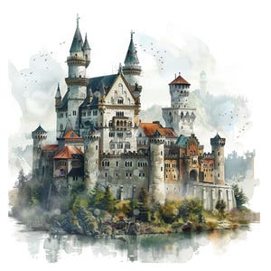 Watercolor Medieval Castle Clipart: Knight's Castle Images (digital) - Etsy