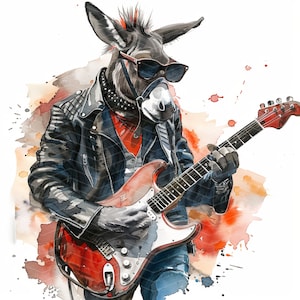 10 Rocker Donkey Cliparts, JPG Donkey Image, Donkey Playing Guitar ...