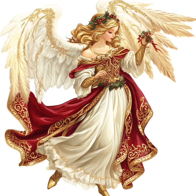 Vintage Christmas Angel Clipart: Festive Ornament Design (digital ...