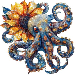 12 PATCHWORK FLORAL OCTOPUS Digital Images, Patchwork Octopus Clipart ...