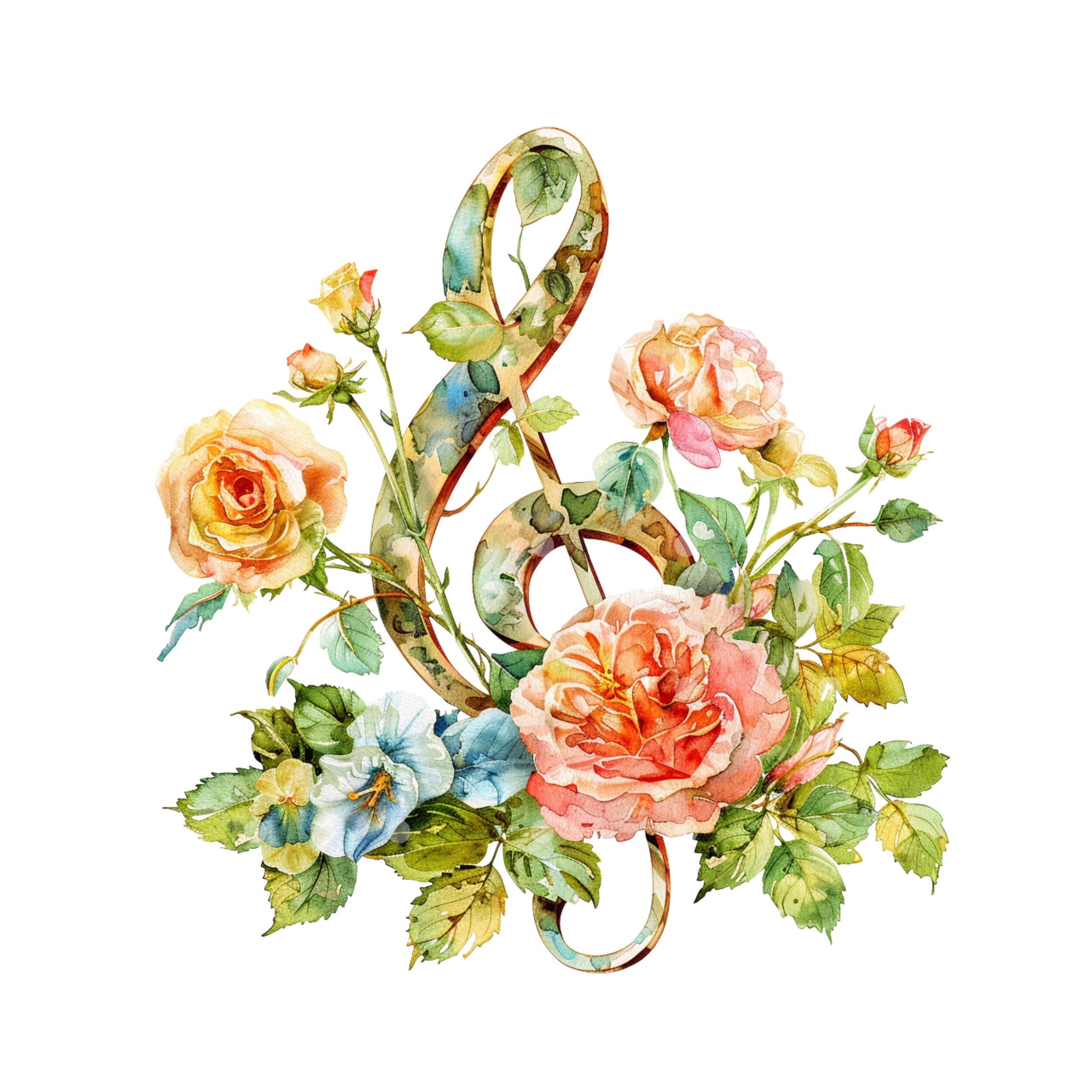 Floral Music Notes Clipart, PNG, Flower Graphics (digital Download ...