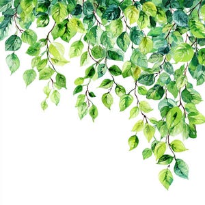 Watercolor Green Leaves Clipart: Botanical PNG Branches (digital ...