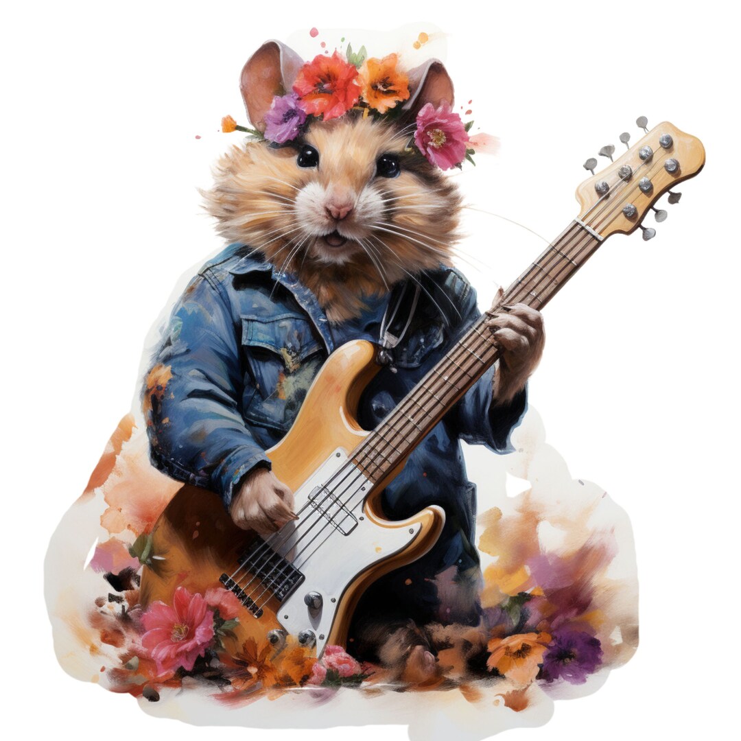 Floral Hamster Rockstar Cliparts: Watercolor Musician PNG (digital ...