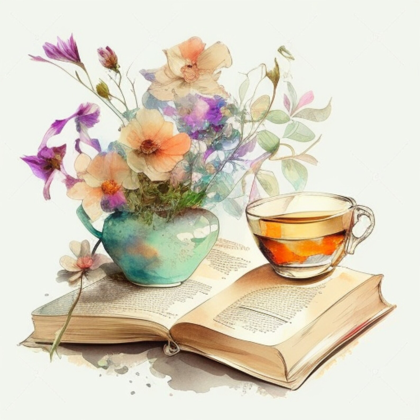 12 Books Tea Clipart, Books Clipart, Tea Wall Art Clipart, Printable ...