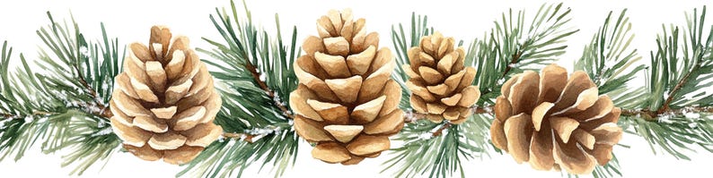 Winter Pine Cones Digital Image: Christmas Tree Branch Clipart (PNG ...