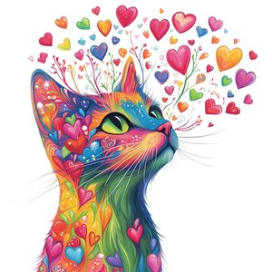 12 PNG Rainbow Cat Hearts Valentine’s Day Clipart, Cute Cat Love ...