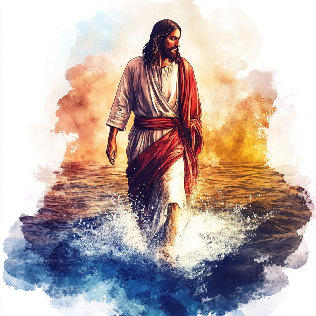 Jesus Walks on Water Clipart: Religious Bible Story Art (digital ...