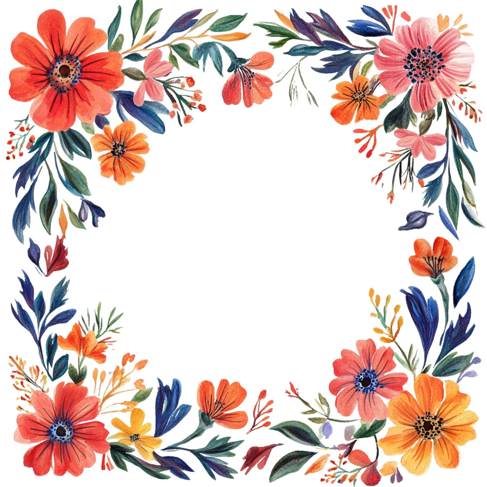 Watercolor Flower Frames Clipart: Bright Floral PNG (digital Download ...