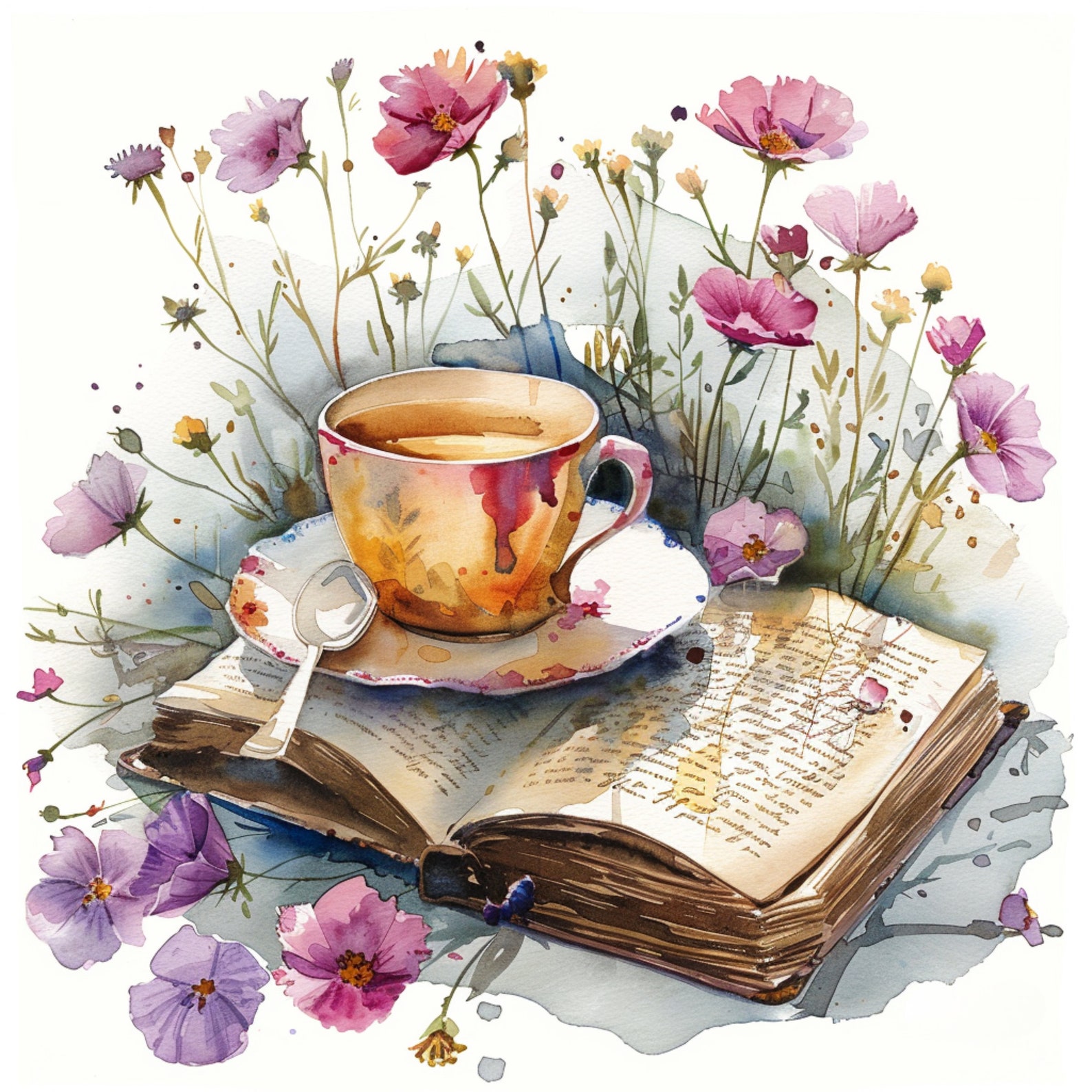 12 Books Tea Clipart, Books Clipart, Tea Wall Art Clipart, Printable ...