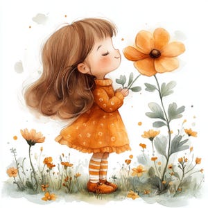 14 LITTLE GIRL and a FLOWER Cliparts, Watercolor Cute Little Girl Image ...