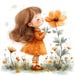 14 LITTLE GIRL and a FLOWER Cliparts, Watercolor Cute Little Girl Image ...