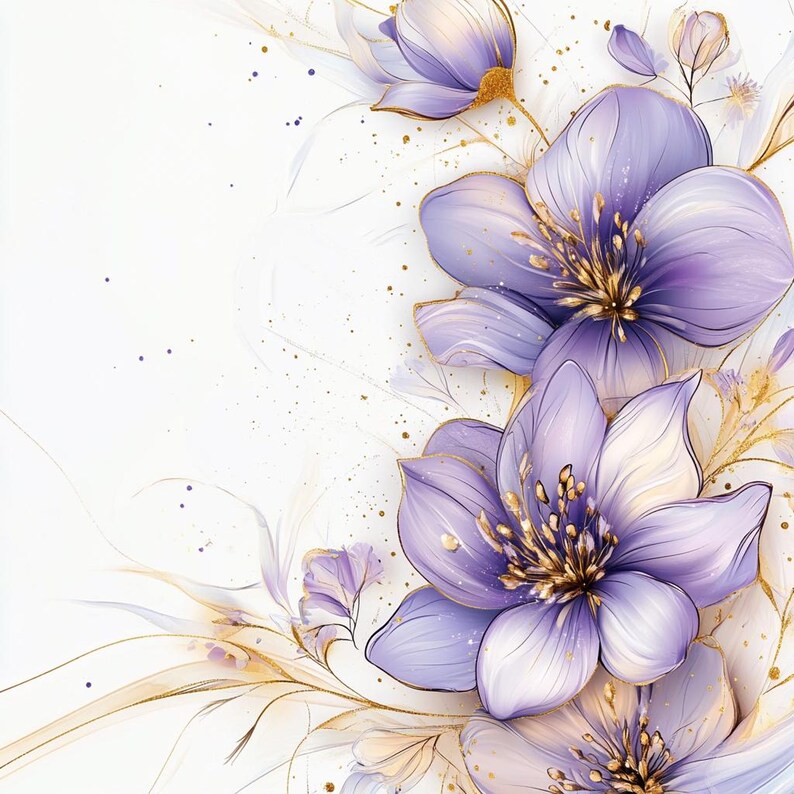 Violet Floral Side Border Clipart: Watercolor Flowers (digital Download ...