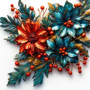 Christmas Floral Clipart: Holiday Flower Art, Commercial Use (digital ...