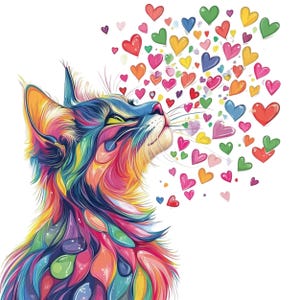 12 PNG Rainbow Cat Hearts Valentine’s Day Clipart, Cute Cat Love ...