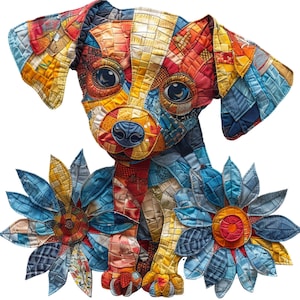 Patchwork Puppy Digital Images: Colorful Dog Illustration (PNG) - Etsy