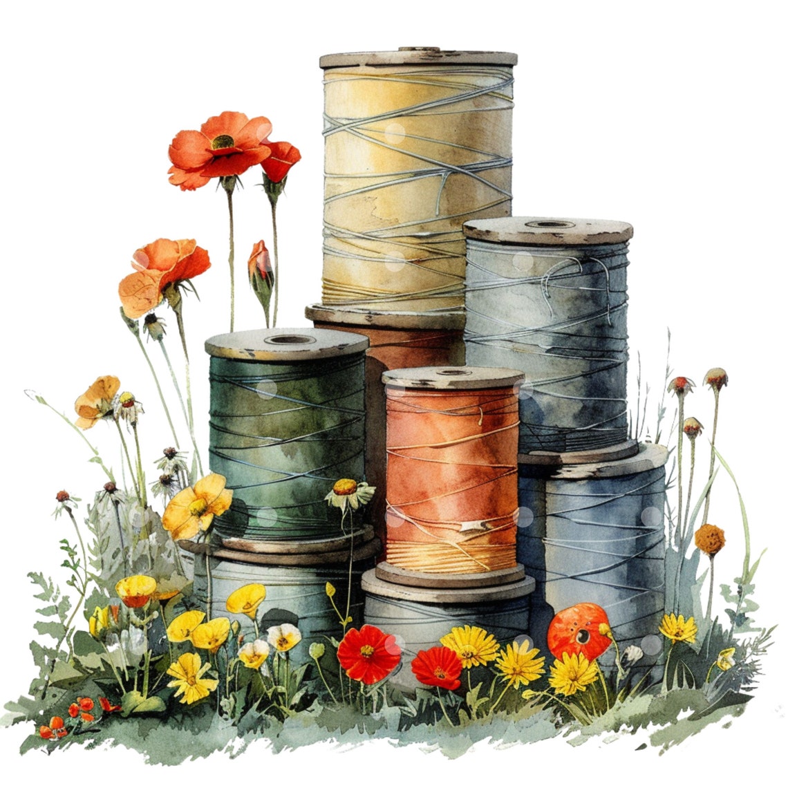 16 Vintage Spools Cliparts, PNG Clipart, Watercolor Spools. Printable ...