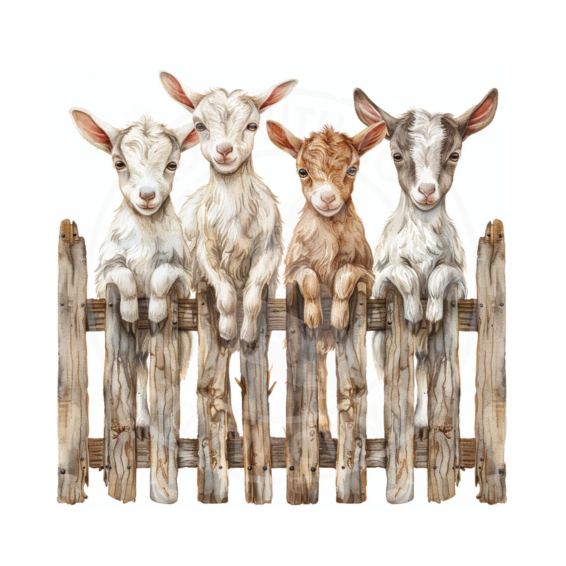 12 JPG Cute Goats on a Fence, Goat on a Farm Clipart, Printable ...