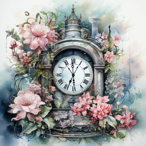 Floral Clocks Clipart: Vintage Watercolor Clock Designs (digital Image ...