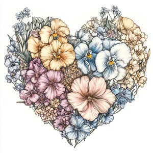 12 Pastel Floral Hearts Valentine’s Day JPG, Romantic Heart Clipart ...