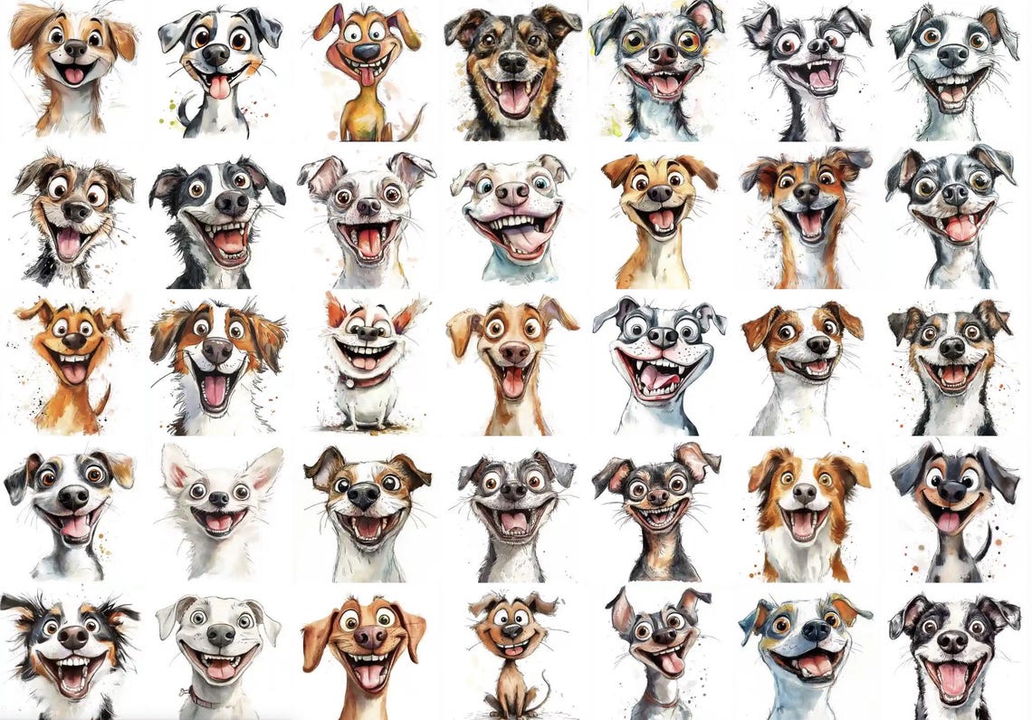 Goofy Dogs Clipart: 102 Cartoon Dog Pngs (digital Download) - Etsy