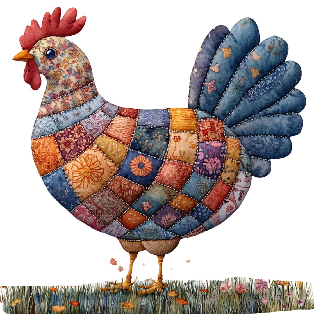 15 PATCHWORK CHICKEN Digital Image Patchwork Chicken Clipart, Patchwork ...