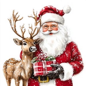 Christmas Santa & Reindeer Clipart: Holiday Art (digital Download) - Etsy