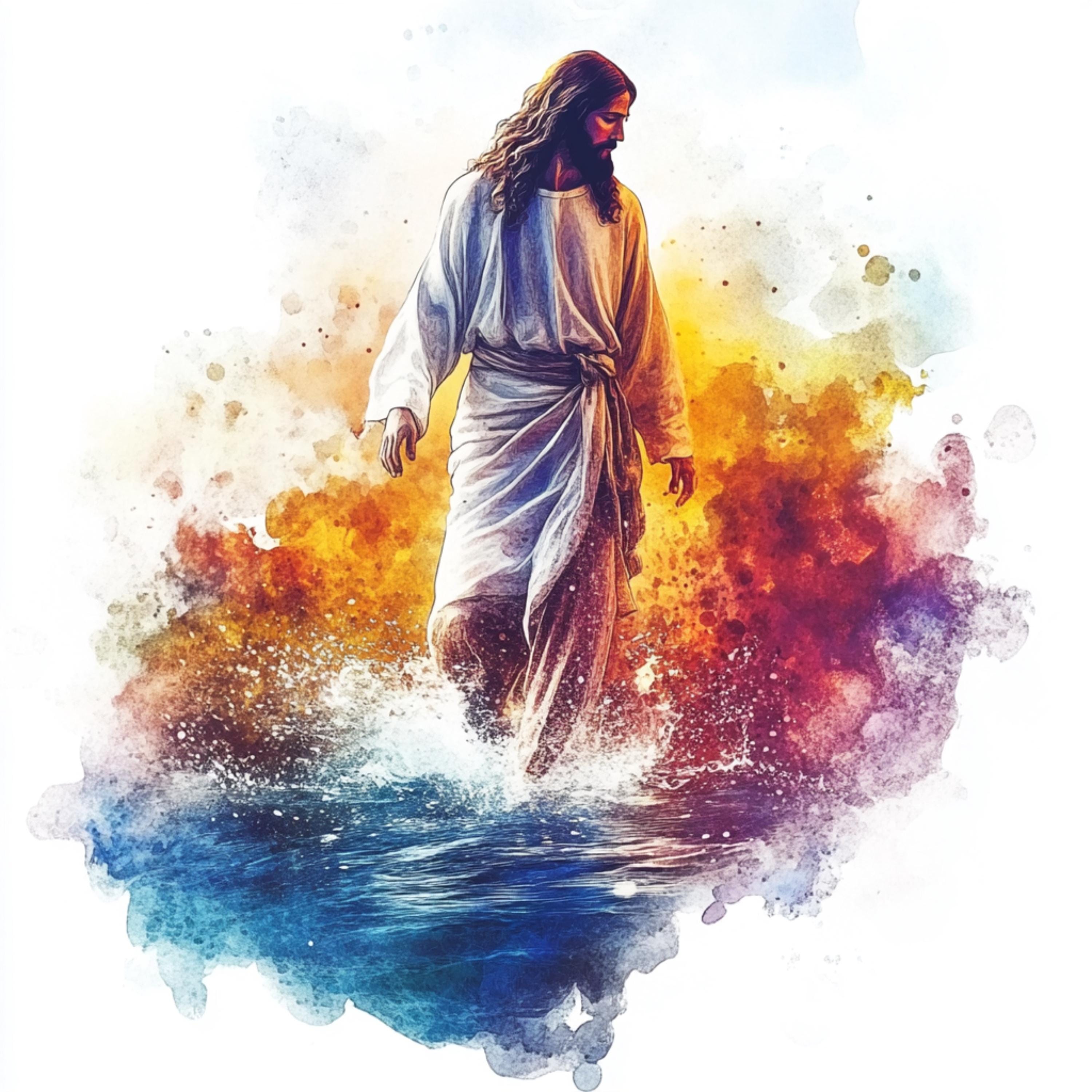 Jesus Walks on Water Clipart: Religious Bible Story Art (digital ...