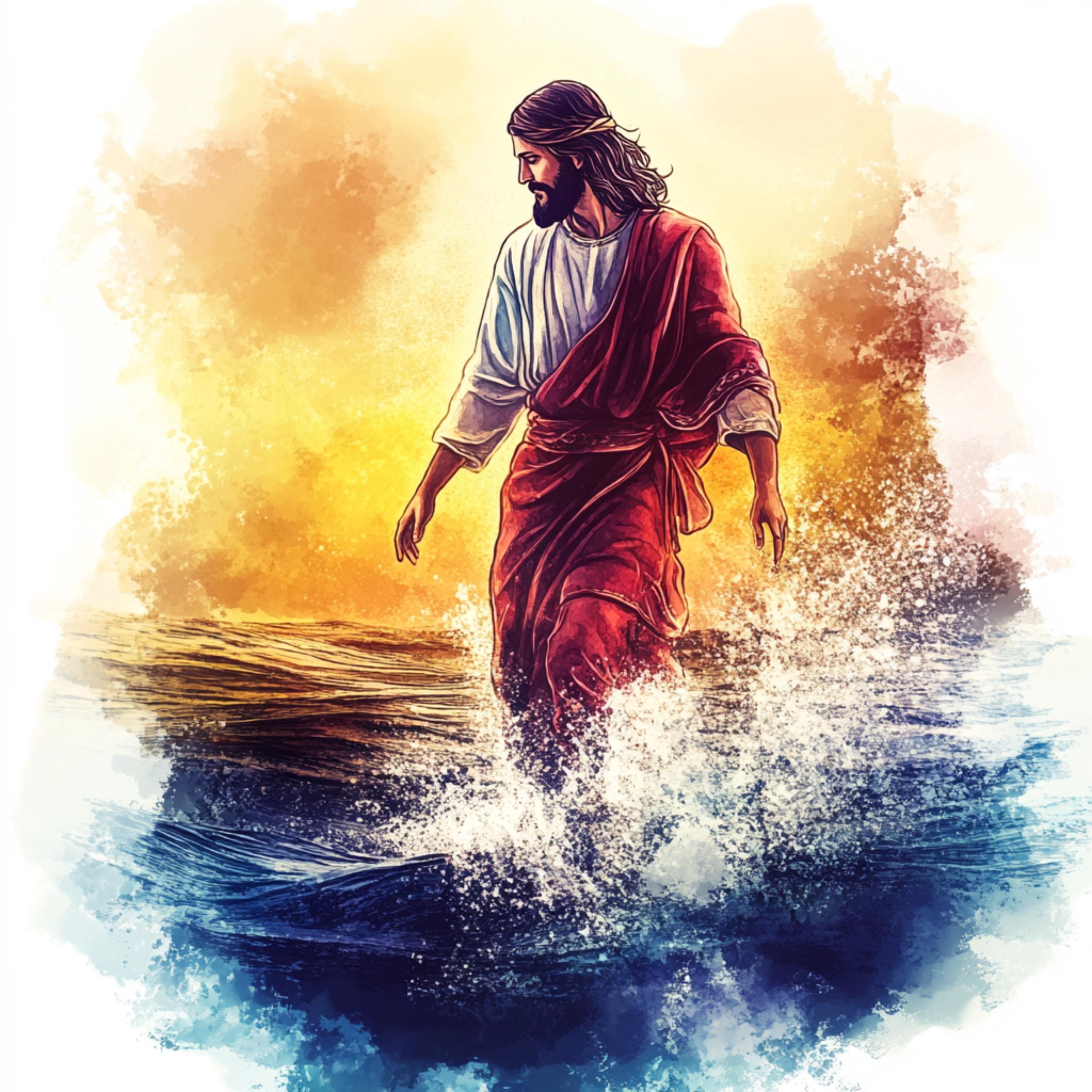 Jesus Walks on Water Clipart: Religious Bible Story Art (digital ...