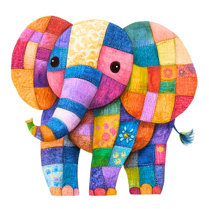 Patchwork Elephant Illustration, Colorful Animal Art (digital Image) - Etsy