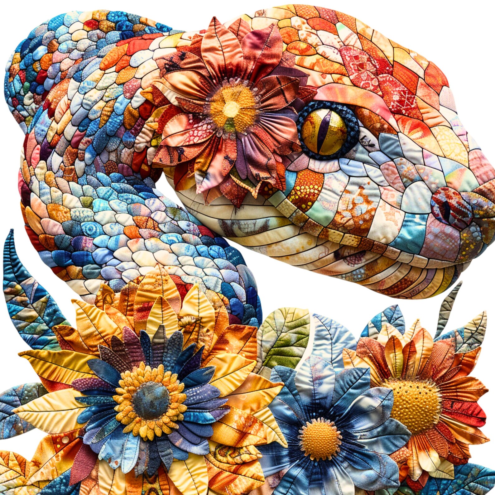 Floral Snake Patchwork Clipart: Mystical Reptile PNG (digital Download ...