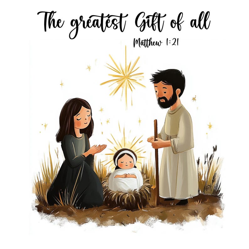 8 THE GREATEST Gift of All PNG, Matthew 1:21 Nativity Scene Jpg and Png ...
