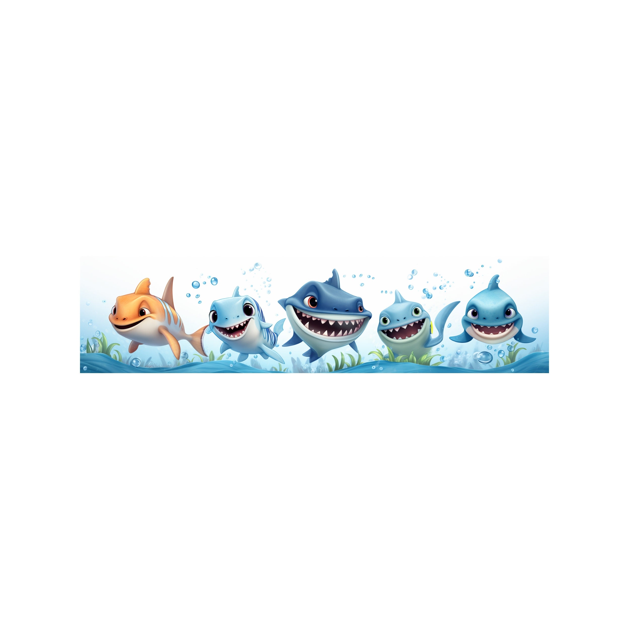 Shark Border Clipart: Cartoon PNG, Underwater Theme (digital Download ...